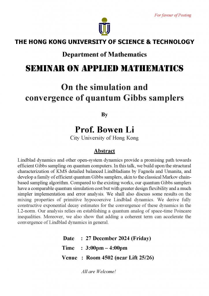 Department of Mathematics - Seminar on Applied Mathematics - On the simulation and convergence ...